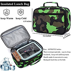 Yvechus Camo Backpack Set with Lunch Bag Lightweight Waterproof School Backpack Bookbag for Boys Girls (D-Style Camo Green)
