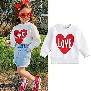 DuAnyozu Toddler Baby Girl Valentines Day Sweatshirt Love Heart Long Sleeve Pullover Sweater Tops Casual Outfit Clothes (L-Love Heart Shirt, 1-2T)