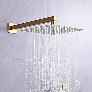 KETIPED Bathroom Wall Mounted Shower System 10 Inches Rainfall Shower Head And Handheld Shower Head Combo Set Rough-in Valve Body And Trim valve Included,HS-010BG