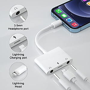 LXJADAP iPhone Headphone Splitter,3 in 1 Dual 3.5mm Headphone Jack Adapter, with Charging iPhone Splitter, Compatible with iPhone 14/13/12/11/X/8/8plus/7/7plus/iPad-Support iOS 16