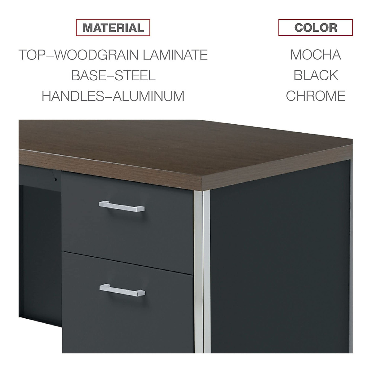 Alera ALESD4524BM 45.25 in. x 24 in. x 29.5 in. Single Pedestal Steel Desk - Mocha/Dark