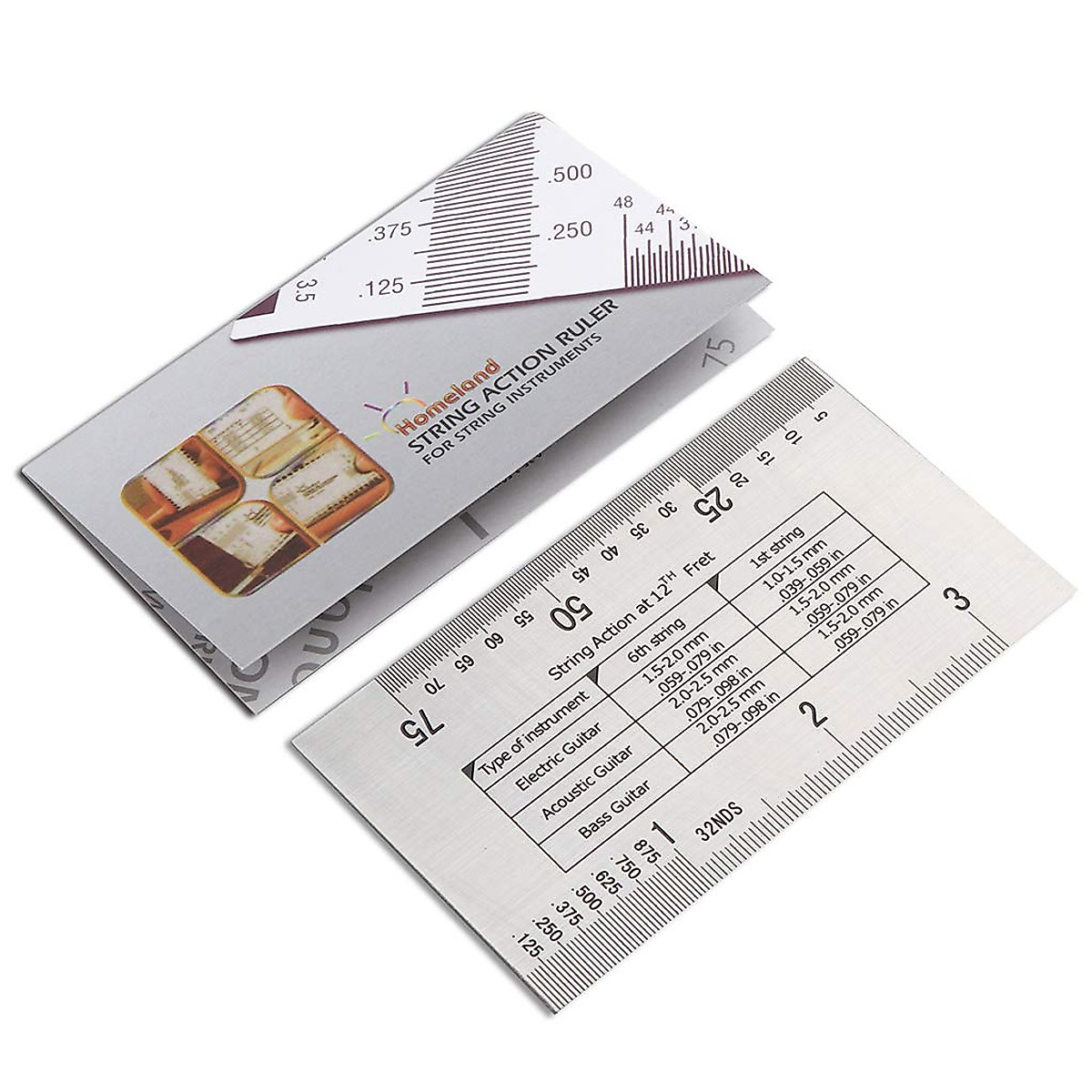 Alnicov Stainless Steel String Action Ruler Guitar Setup Gauge Luthier Measuring Tool with User Guide for Electric, Acoustic Bass Guitars