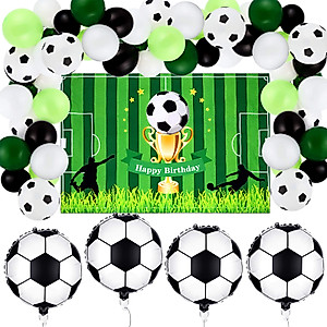 65 Pieces Soccer Party Supplies Football Theme Birthday Decorations Include Soccer Field Background Backdrop Soccer Foil Latex Balloon Football Balloons for Birthday Soccer Theme Party Decoration