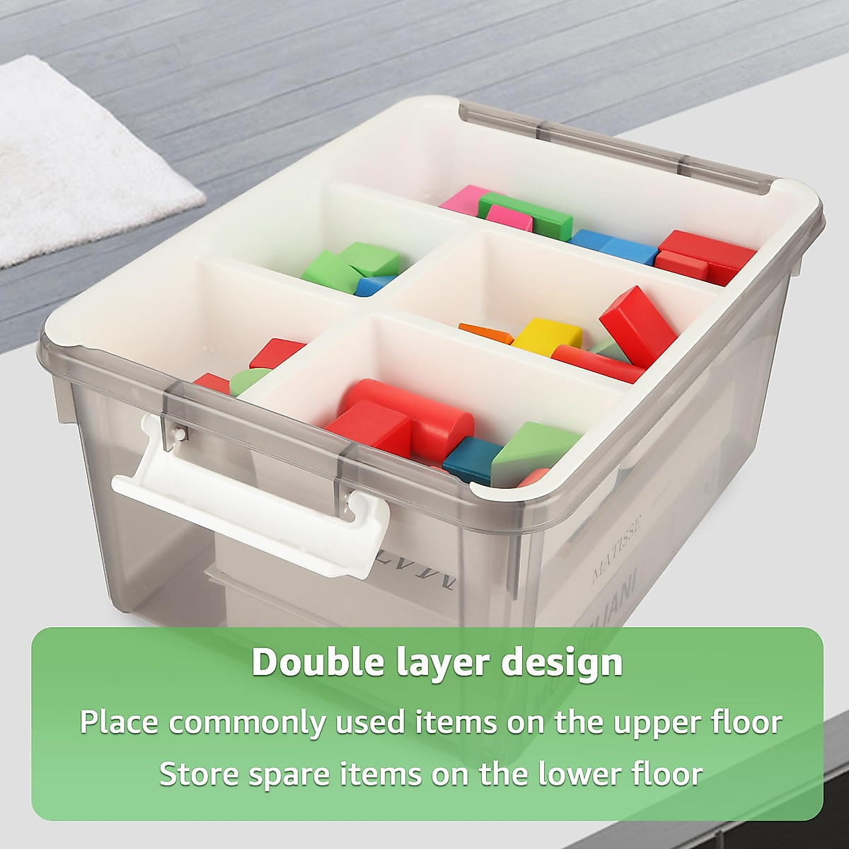 ACXFOND 1PCS Plastic Storage Box with Removable Tray Grey Craft Organizers and Storage 17 QT Storage Containers for Arts and Crafts Supplies, Lego, Stationery, Kids Building Blocks, Sewing Kit