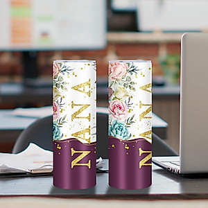 MoYueno Grandma Mug, Slim Grandmother Tumbler, Nana Skinny Tumbler with Lid & Straw & Brush, Grandma Cup, Gift for Grandmother, Present for Mimi for Birthday, Nana Cup, Gifts for Mothers Day, 20 Oz