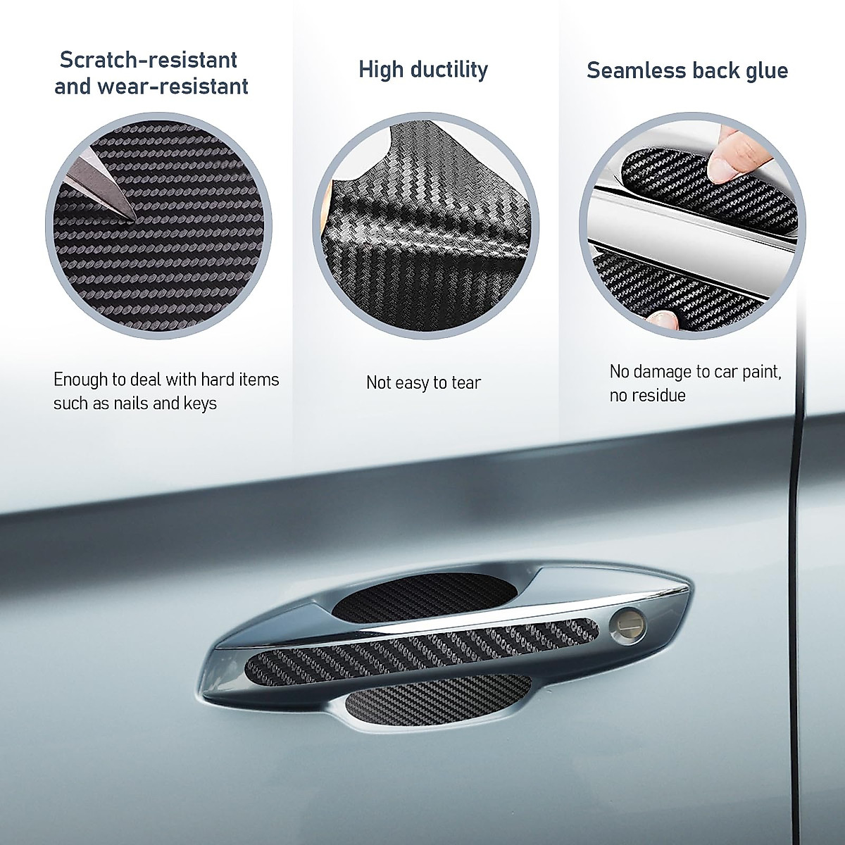 ZKFAR 8 PCS Carbon Fiber Black Leather Door Bowl Sticker for Car, Door Handle Scratch Protector, Universal Fit