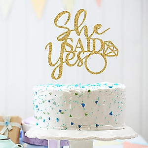Glitter She Said Yes Cake Topper - Mr & Mrs Wedding Shower Sign, Wedding Engagement Bridal Shower Party Decorations Gold