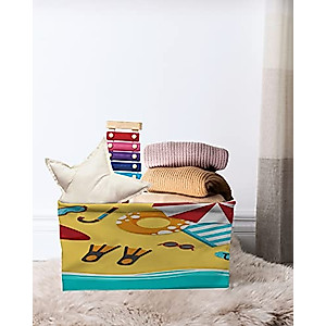 Storage Bins,Ocean Summer Beach Ball Surfboard Swim Ring Storage Basket with Handles,Waterproof Collapsible Storage Bin,Cartoon Marine Diving Flip-Flops Storage Organizer Shelves Closet Living Room