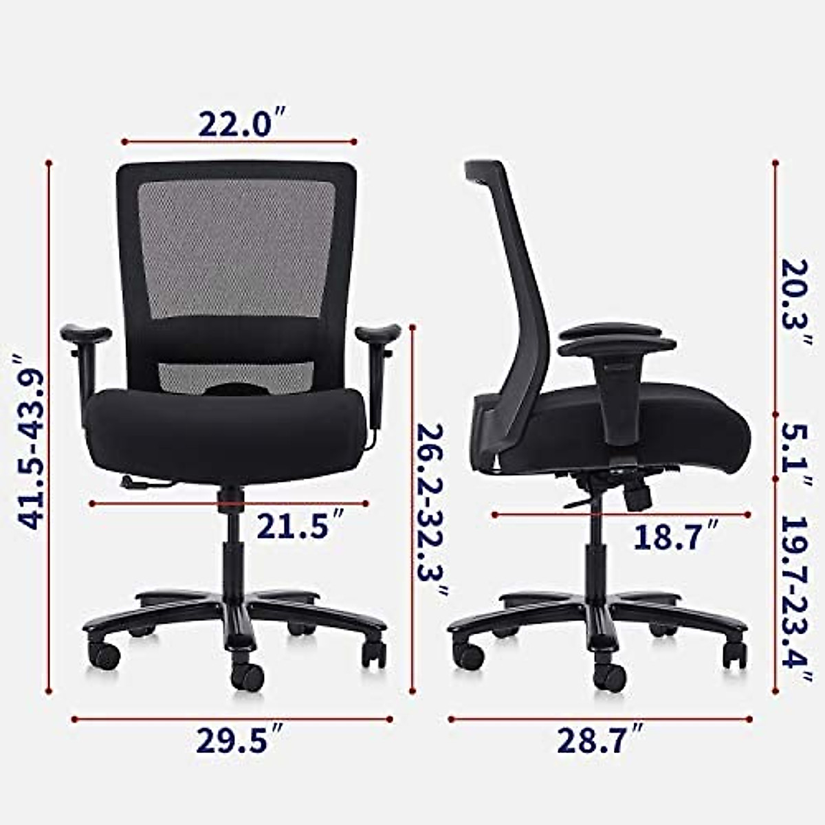 CLATINA Big and Tall Executive Chair Ergonomic with 400lbs High Capacity and Lumbar Support for Home Office Black BIFMA Certification No.5.11 (1)