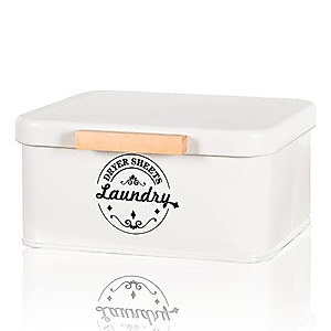 Dryer Sheet Holder with Hinged Lid for Laundry Room Organization. Metal Dryer Sheet Dispenser Container, Farmhouse Laundry Room Decor and Accessories for Dryer Sheets Holder, Cream