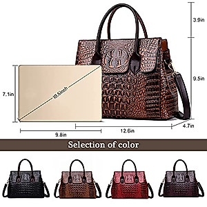 UONIFANS Purses and Handbags for Women Fashion Crocodile Pattern Top Handle Satchel Shoulder Tote Bags Ladies PU Leather Crossbody Bag (Brown)