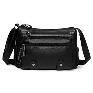 NOTAG Women Shoulder Bags Multipockets Purses Casaul Crossbody Bag Travel Messenger Bags with Adjustable Shoulder Strap (Black)