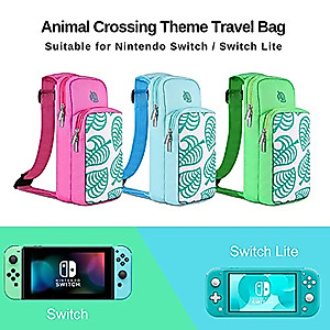 TNP Switch Bag, Travel Bag Compatible with Nintendo Switch & Switch Lite - Shoulder Bag Travel Case Cute Portable Carrying Backpack for Animal Crossing Games Accessories Console & Dock Charger - Blue
