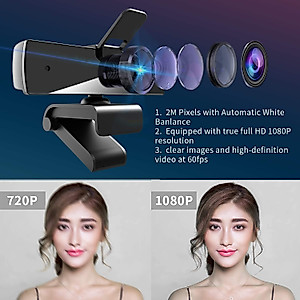1080P Web Camera, 60FPS Webcam with Microphone, Qtniue USB Webcam Desktop or Laptop, Streaming Webcam for Computer Widescreen Video Calling, Conferencing or Recording, USB Computer Camera Built-in Mic