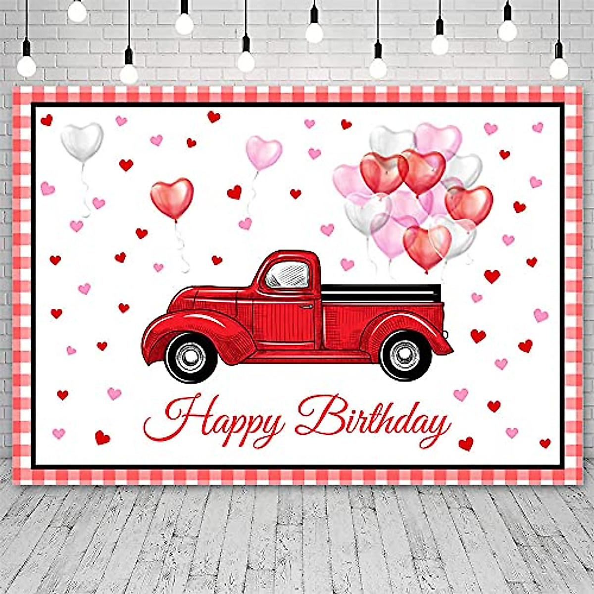 ABLIN 7x5ft Happy Birthday Backdrop for Women Red Car Heart Balloons Photography Background Birthday Party Decorations Vinyl Fabric Photo Shoot Props Cake Table Banner