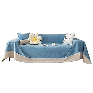 Homxi 4 Seater Sofa Covers for Living Room,78" W x 165" L,Chaise Couch Cover Solid Color with Stripes Couch Covers Polyester Couch Cover Blue