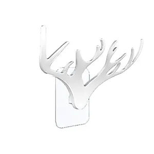 Fullgaden Upgraded Version Wall Hooks, Key Holder,Decorative Deer Head Hanger Organizer Rack with Adhesive for Home or Office and Kitchen Bathrooms Lavatory Closets, White
