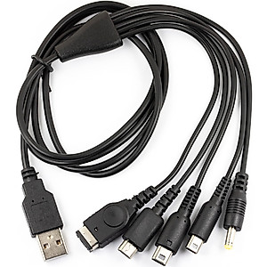 risingsaplings for USB Cable 5 in 1 Cord for Wii U DS Lite New 3DS XL 3DS XL 2DS Dsi XL NDS GBA SP PSP 1000 2000 3000
