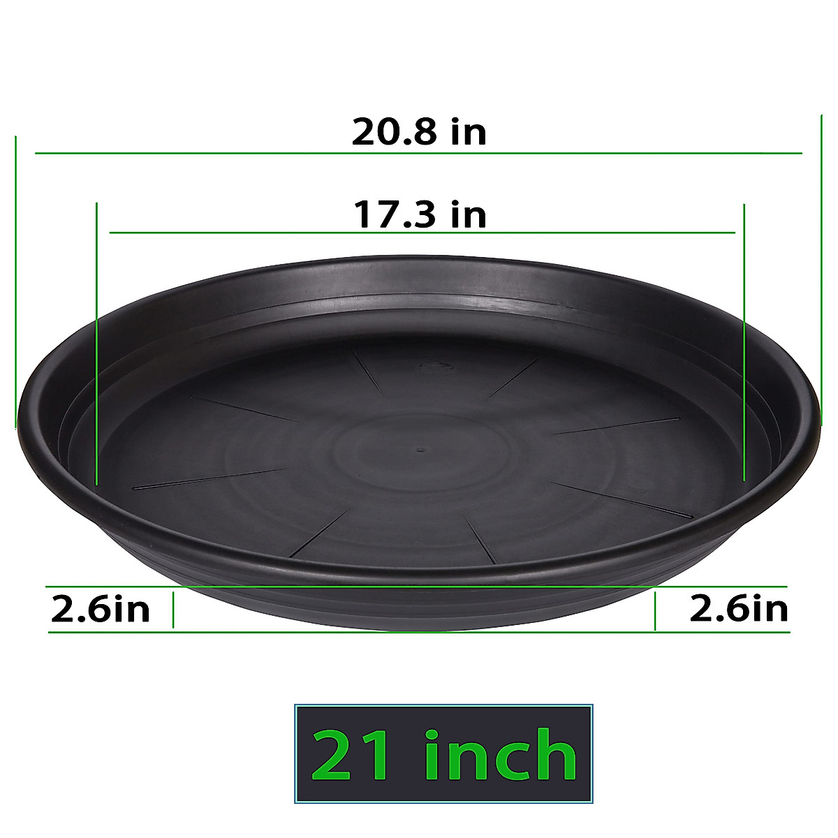 SAUCERHOME Plant Saucer Pot Tray 20 inch, 1 Packs 21 inch (17 inch Base) Plastic Flower Planter Saucers Drip Trays for Indoors Outdoors, Thick Heavy Sturdy Durable Plant Plate Water Catcher (Black)