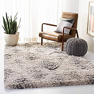 SAFAVIEH Iceland Shag Collection Area Rug - 9' x 12', Cream & Grey, Modern Design, Non-Shedding & Easy Care, 2.5-inch Thick Ideal for High Traffic Areas in Living Room, Bedroom (ISG514A)