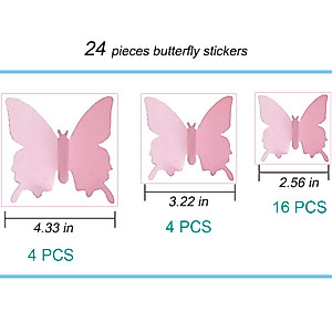 24 PCS Butterfly Wall Decals Butterflies Decor Stickers for Home Decorations Kids Room Bedroom Decor (Pale Pink)