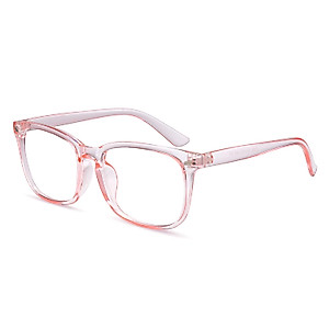 EYLRIM Square Frame Clear Lens Glasses Non Prescription Eyeglasses(A5 Transparent pink)