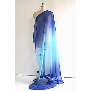 Thin 30D Shade Chiffon Fabric Soft Dancing Scarf Hanfu Chiffon Material Party Show Gradient Decoration Fashion Chiffon Gauze 100cm*148cm (Royal Blue-Sky Blue-Royal Blue)
