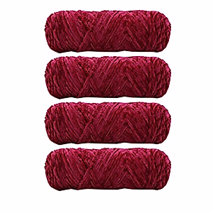 4 Skeins Chenille Yarn, Blanket Yarn for Knitting Chenille Velvet Fancy Yarn for Crochet Weaving DIY Craft Total Length 4×180m (4×190yds, 4×100g) (Purplish Red)
