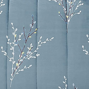 Exclusivo Mezcla 3-Piece Floral King Size Comforter Set, Microfiber Bedding Down Alternative Comforter for All Seasons with 2 Pillow Shams, Blue