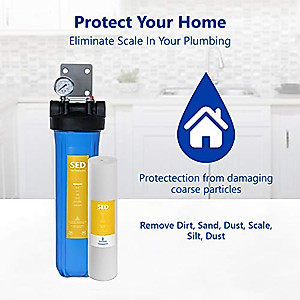 Express Water Whole House Water Filter, 1 Stage Home Water Filtration System, Sediment Filter, Includes Pressure Gauges, Easy Release, and 1 Inch Connections.