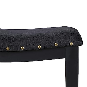 KATDANS Black Bar Stool Counter Height 24 Inches Backless Barstool for Kitchen Counter Modern Saddle Stool Velvet Nailhead Upholstered Faux Leather Stool, KS718PBK, 1Pc