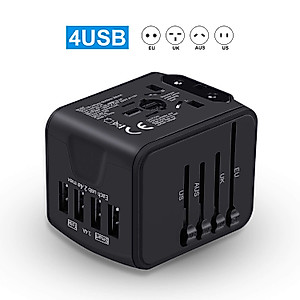International Travel Adapter Universal Power Adapter Worldwide All in One 4 USB with Electrical Plug Perfect for European US, EU, UK, AU 160 Countries (Black)