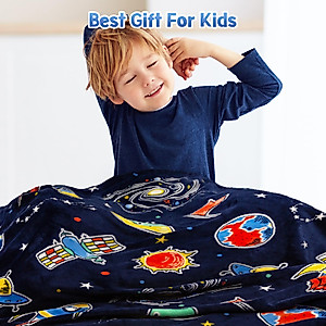 Space Toys Gifts for Boys Girls - Glow in The Dark Galaxy Blanket Christmas Birthday Valentine's Day Easter Present for Kids Age 1 2 3 4 5 6 7 8 9 10 Year Old Child Star Planet Spaceship Throw 50"x60"