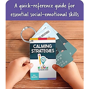 Carson Dellosa Be Clever Wherever Things on Rings Calming Strategies, PreK-Grade 5, Book Ring and Calming Strategies, Breathing Techniques, Yoga Poses, Counting Exercises Flash Cards (16 pc)