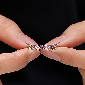 Natural Amethyst Diamond Half Eternity Band for Women, AAA Quality, Anniversary Ring (Ready to Gift), 14K Rose Gold, Size:US 8.00