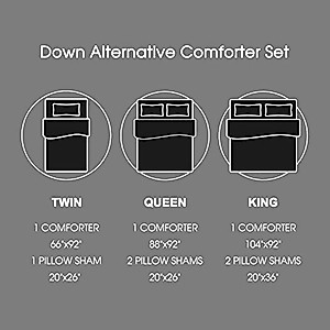 Basic Beyond Down Alternative Comforter Set (Queen, Algiers Blue/Charcoal Gray) - Reversible Bed Comforter with 2 Pillow Shams for All Seasons