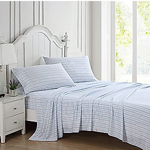 Laura Ashley - Queen Sheets, Soft Sateen Cotton Bedding Set - Sleek, Smooth, & Breathable Home Decor (Fern Blue, Queen)