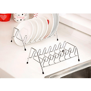 8 slot plate rack (2 pieces) for cabinet cup holders and drawers, plate organizer dry rack, stainless steel, plate rack for baking cookie sheets, dinner plates, pot lids and cutting board organizers