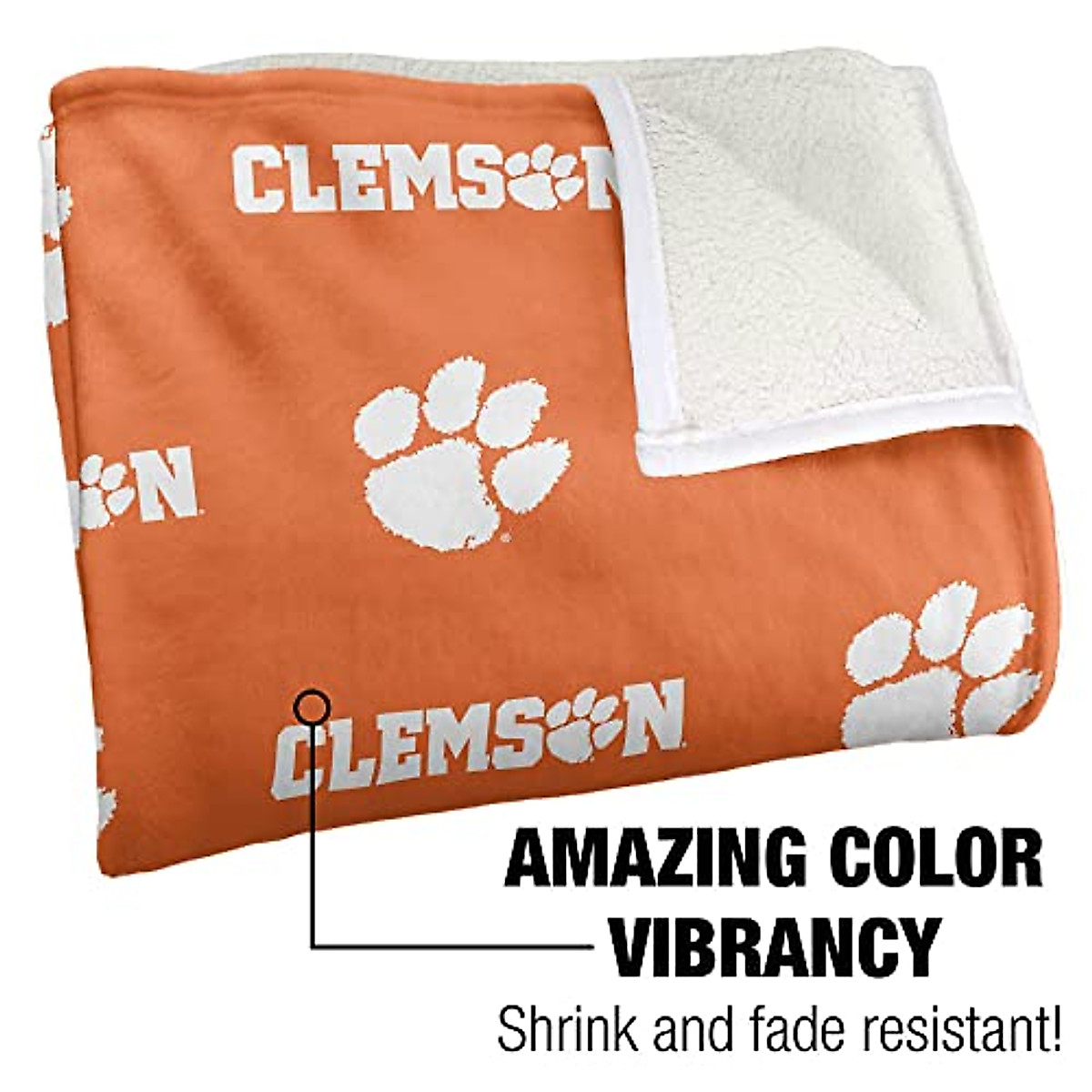 Clemson University Blanket, 50"X60" Logo Pattern,Silky Touch Sherpa Back Super Soft Throw Blanket