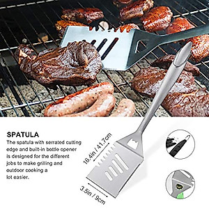 grilljoy 8PCS Heavy Duty BBQ Grill Tools Set with Extra Thick Stainless Steel Spatula, Fork, Tongs & Cleaning Brush - Complete Barbecue Accessories Kit with Portable Bag - Perfect Grill Gifts for Men