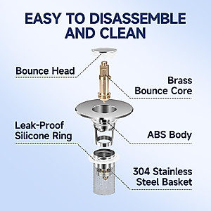 Bathroom Sink Drain Strainer, 2 in 1 Pop Up Bathroom Sink Stopper with Hair Catcher Basket, Universal Wash Basin Drain Stopper for 1~1.5 Inch Drain Holes, Sink Drain Filter Anti-Clogging