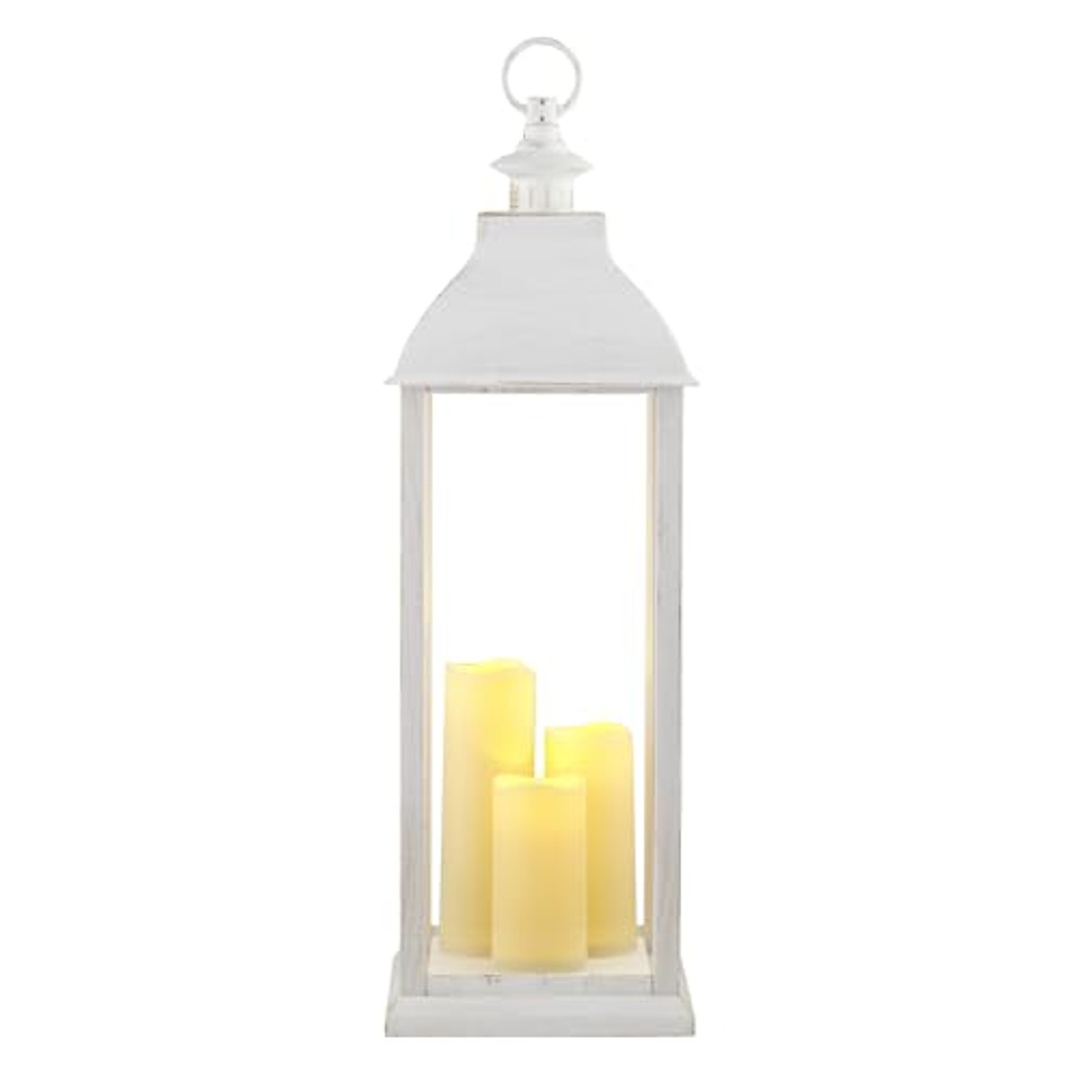 Alpine Corporation 28" Tall Outdoor Battery-Operated Lantern with LED Lights, White