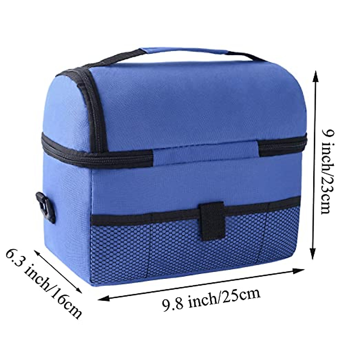 Vaupan Large Insulated Lunch Bag for Women and Men, Dual Compartment Reusable Lunch Box for Office Work Picnic, Leakproof Cooler Lunch Tote Bag with Adjustable Shoulder Strap for Adult (Blue)