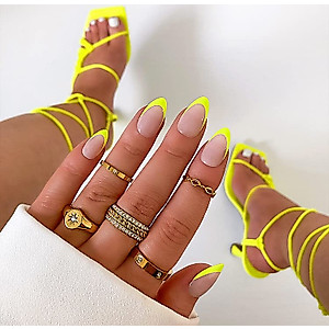 KIARA SKY 100% Acrylic Press On Nails - Salon Quality Instant Manicure, Long-Lasting, Easy Application - 30 piece Kit - Almond Short-Limoncello