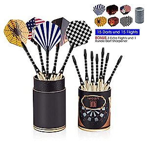 UZOPI 15 Packs Steel Tip Darts 18 Grams with Dart Sharpener and 3 Extra Flights, Aluminum Shafts & Brass Barrels, Levels in Every Rec Room, Man Cave, Bar and Game Room