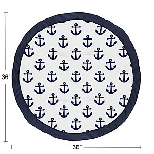 Sweet Jojo Designs Navy Blue White Anchors Boy Girl Baby Playmat Tummy Time Infant Play Mat - Nautical Theme Ocean Sailboat Sea Marine Sailor Anchor Unisex Gender Neutral