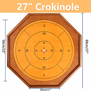Crokinole and Checkers, 27-Inch Classic Crokinole Board Game with 22" Playing Surface, Canadian Heritage Tabletop Game for Two Players, Dexterity Krokinole Games Great for Families and Friends