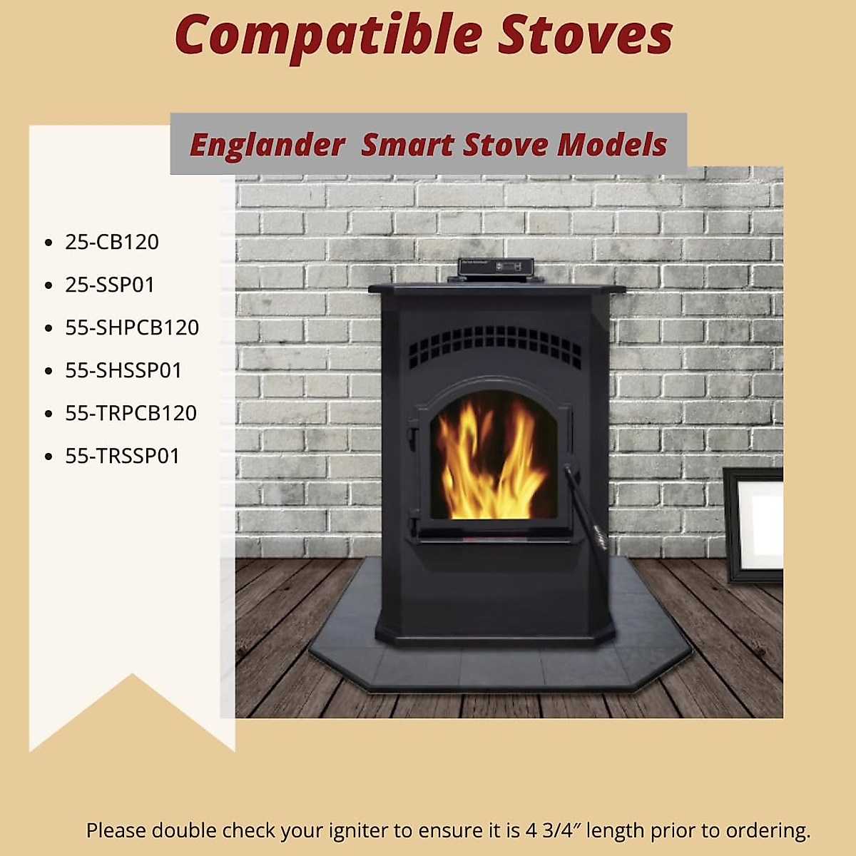 Englander Smart Stove Igniter Replacement with Bracket AC-CHSS VP00424 for 25-CB120 25-SSP01 55-SHPCB120 55-SHSSP01 55-TRPCB120 55-TRSSP01