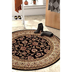Well Woven Barclay Sarouk Black Traditional Area Rug 5'3" Round