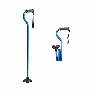 Medline Offset Folding Cane, 4-Point Base With Cushioned Gel Handle, Supports Up To 350 lbs, Blue